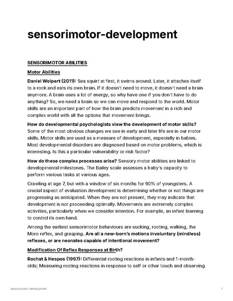 Sensorimotor Development Sensorimotor Development Sensorimotor
