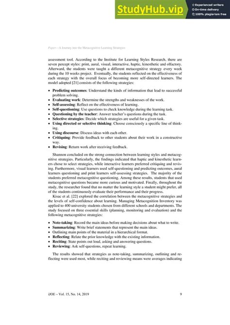 A Journey Into The Metacognitive Learning Strategies Pdf