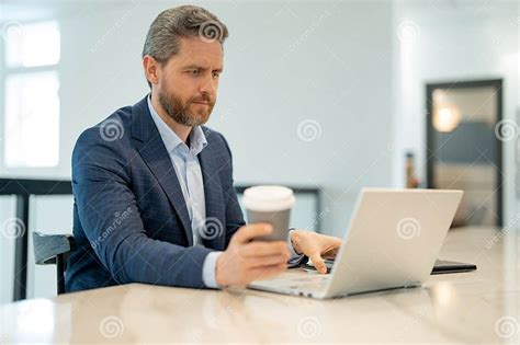 Business Man Work With Laptop At Office Business Man In Suit In Office Work On Laptop Computer