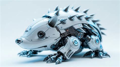 Futuristic Robotic Hedgehog With Metallic Spikes White Isolate