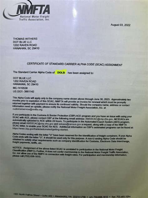 Scac Code Certificate 2022 Sc Ports Authority