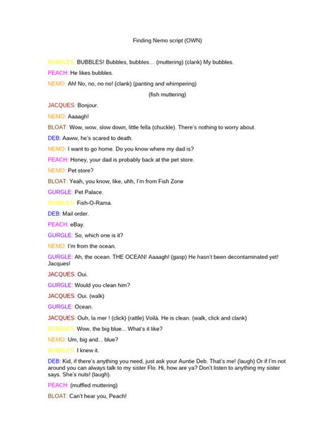 Finding Nemo Script Own Pdf