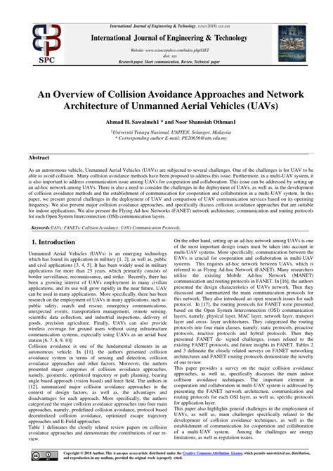 PDF An Overview Of Collision Avoidance Approaches And Network Architecture Of Unmanned Aerial