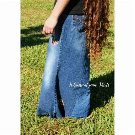 Country Girl Long Denim Skirt With Patches Plus Size Skirt Etsy