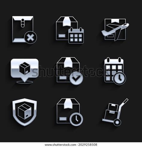 Set Ackage Box Check Mark Cardboard Stock Vector Royalty Free