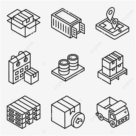 소포 배달 선형 아이소 메트릭 아이콘 팩 꾸러미 물류 센터 위치 Png 일러스트 및 벡터 에 대한 무료 다운로드