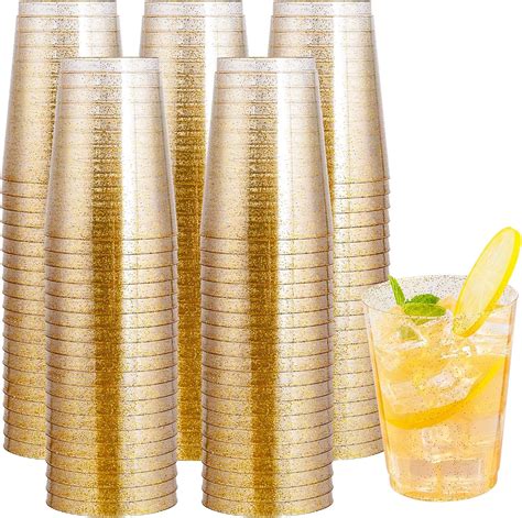 I00000 100 Pack 10oz Gold Plastic Cups Premium Disposable