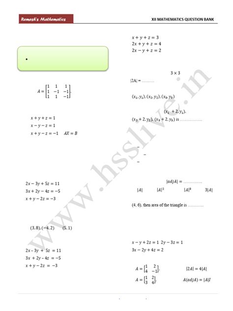 hsslive xii maths qb 04 determinants pdf matrix mathematics