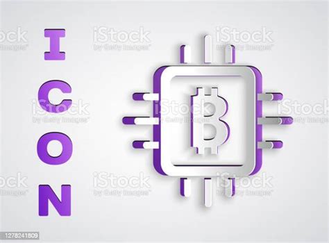 종이 는 회색 배경에 격리 된 Cpu 마이닝 팜 아이콘을 잘라 프로세서 내부에 비트 코인 기호 암호 화폐 마이닝 커뮤니티 디지털 돈 종이 아트 스타일 벡터 0명에 대한 스톡