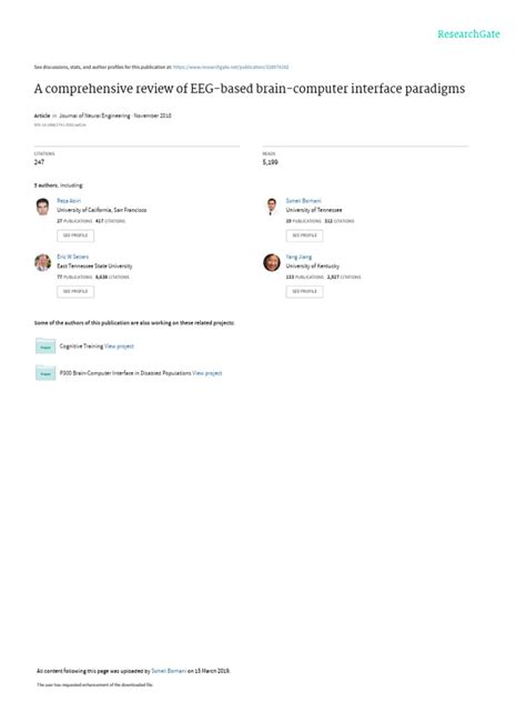 Abiri 2019 A Comprehensive Review Of Eeg Based Brain Computer Interface Paradigms Pdf
