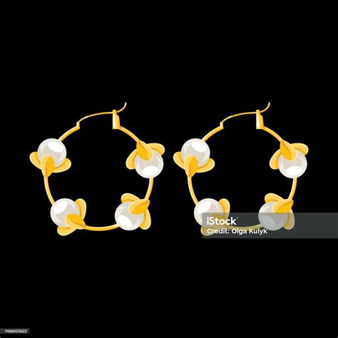 검은 배경에 격리된 진주가 있는 둥근 후프 황금 귀걸이 여자 비싼 고급 액세서리 플랫 스타일 벡터 일러스트 레이 션 0명에 대한 스톡 벡터 아트 및 기타 이미지 Istock