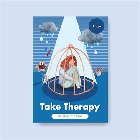 브로셔 및 전단지 수채화 벡터 Illustraion에 대 한 세계 정신 건강의 날 컨셉 디자인 포스터 템플릿 무료 벡터