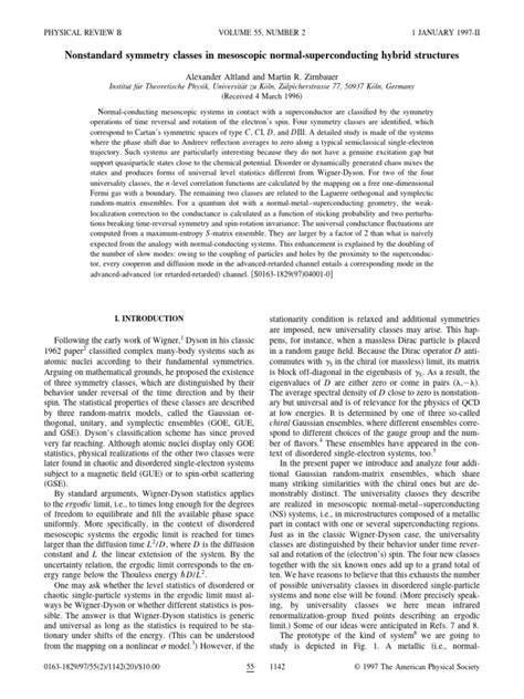Altland1997 Nonstandard Symmetry Classes In Mesoscopic Normal Superconducting Hybrid Structures