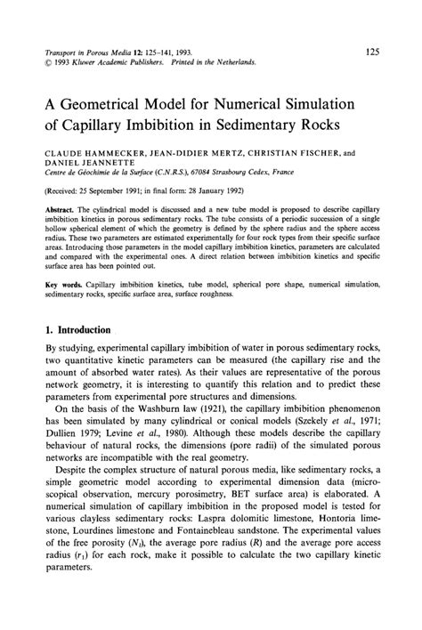 Pdf A Geometrical Model For Numerical Simulation Of Capillary