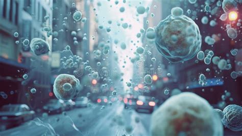 Group Of Floating Germs Airborne Particles Spreading In The Atmosphere Stock Image Image Of