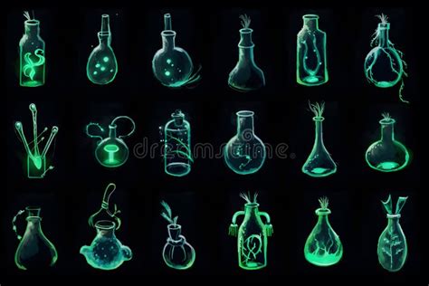 Set Of Magical Potion Bottles Neural Network Ai Generated Art Stock Illustration Illustration
