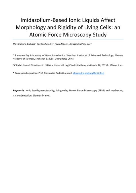 Pdf Imidazolium Based Ionic Liquids Affect Morphology And Rigidity Of Living Cells An Atomic
