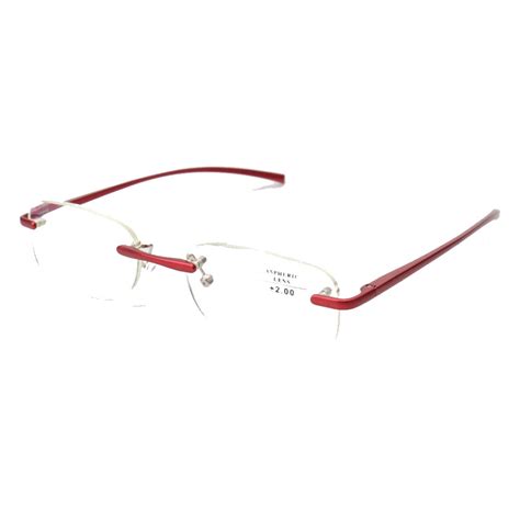 Red Frameless Trimmed Reading Glasses 300 Ultra Light Blue Light