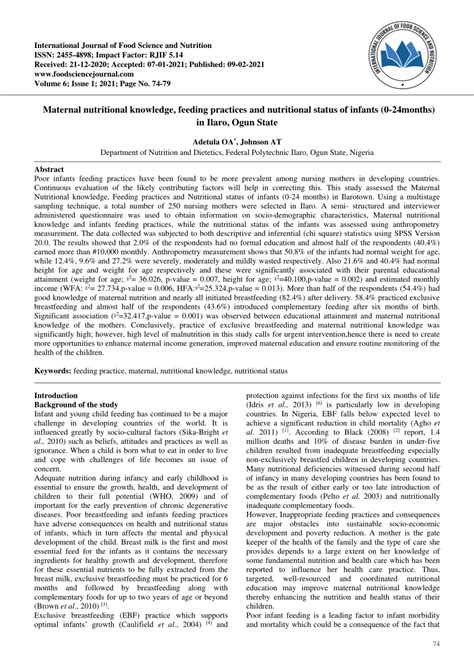 Pdf Maternal Nutritional Knowledge Feeding Practices And Nutritional