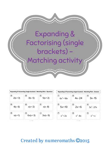 Expanding Factorising Single Brackets Matching Activity