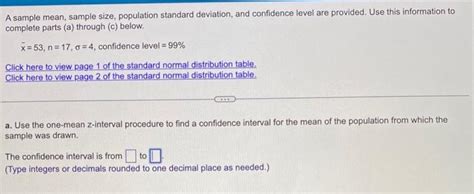 Solved A Sample Mean Sample Size Population Standard