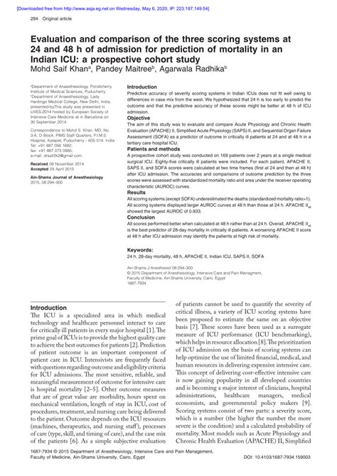 Pdf Evaluation And Comparison Of The Three Scoring Systems At 24 And 48 H Of Admission For