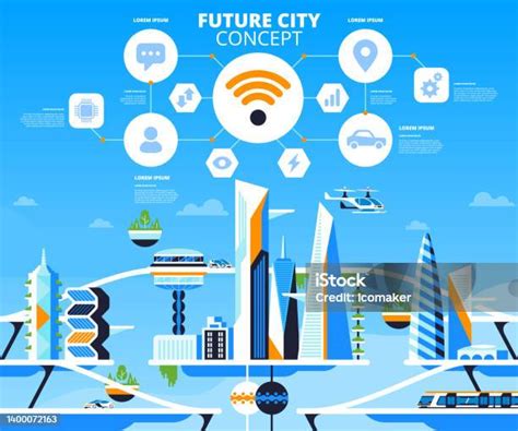 미래 도시 Iot 플랫 배너 벡터 템플릿 도시에 대한 스톡 벡터 아트 및 기타 이미지 도시 개념 개념과 주제 Istock
