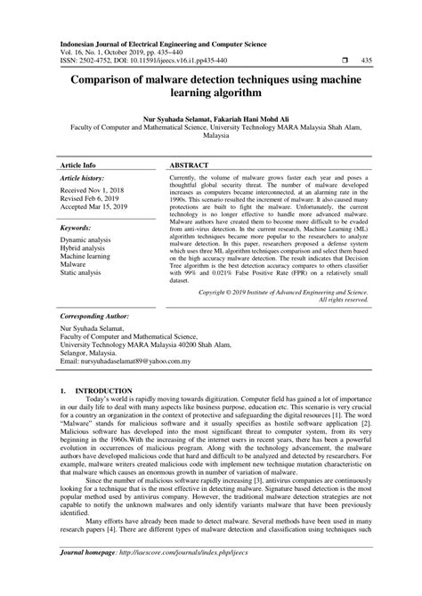 pdf comparison of malware detection techniques using machine learning