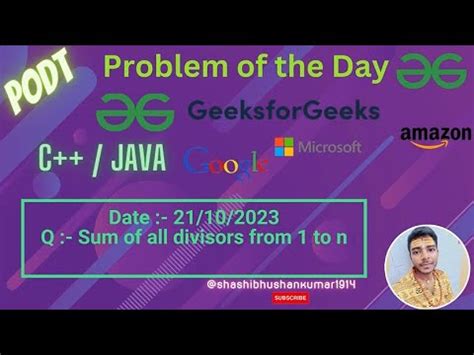 Sum Of All Divisors From To N GFG POTD Geeks For Geeks Problem Of The Day Oct YouTube