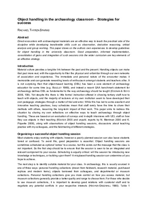 Pdf Object Handling In The Classroom Strategies For Success