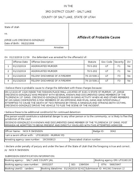 Jorge Crecencio Gonzalez Pc Statement Pdf Murder Virtue