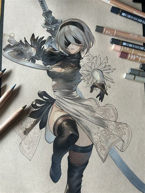 2b Nier Automata Nier Automata Nier Series Colored Pencil Medium Highres Traditional