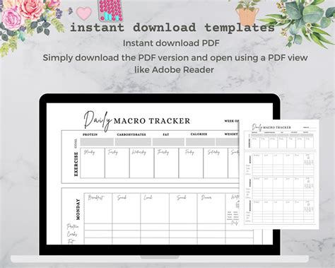 Macro Tracker Daily Macro Tracker Weekly Macro Tracking Sheet Instant Download Letter Size