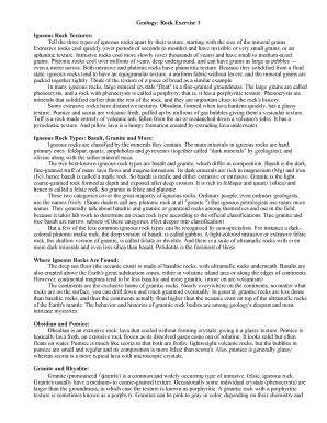 Fillable Online Geology Rock Exercise Igneous Rock Textures Fax Email Print PdfFiller