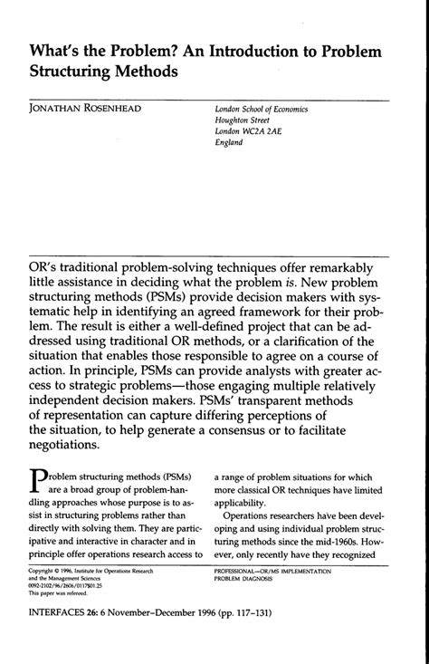 Pdf Whats The Problem An Introduction To Problem Structuring Methods