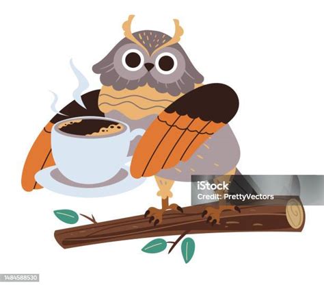 귀여운 만화 새 캐릭터가 커피를 마시며 휴식을 취하고 있다 벡터 그래픽 디자인 일러스트레이션 0명에 대한 스톡 벡터 아트 및 기타 이미지 Istock