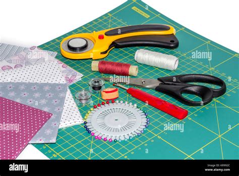 Composition Of Patchwork Instruments Objects And Fabrcs Stock Photo Alamy
