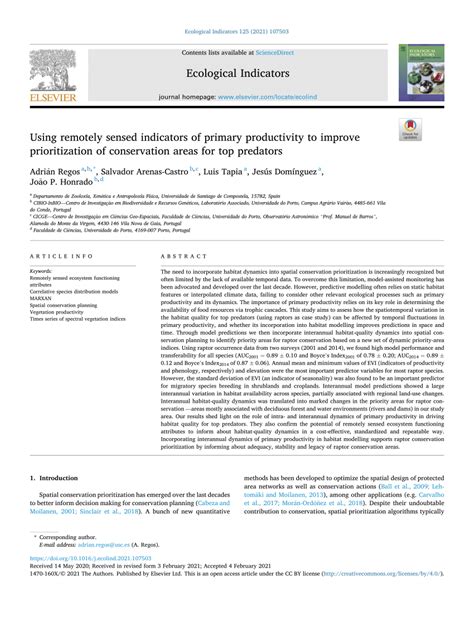 Pdf Using Remotely Sensed Indicators Of Primary Productivity To Improve Prioritization Of
