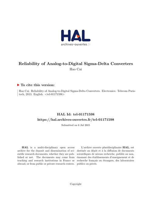 Pdf Reliability Of Analog To Digital Sigma Delta Converters