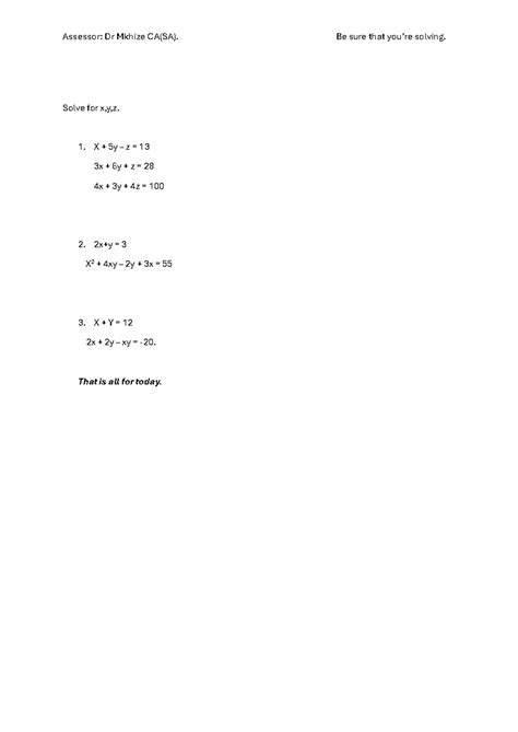 Simultanous Equations Assessor Dr Mkhize CA SA Be Sure That Youre