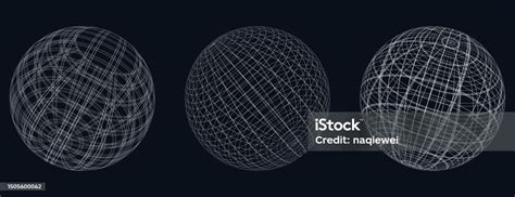 선의 벡터 집합 와이어 프레임 모델 전역 구 패턴 데이터 개념 추상 기술 아이콘 컬렉션 3차원 형태에 대한 스톡 벡터 아트 및