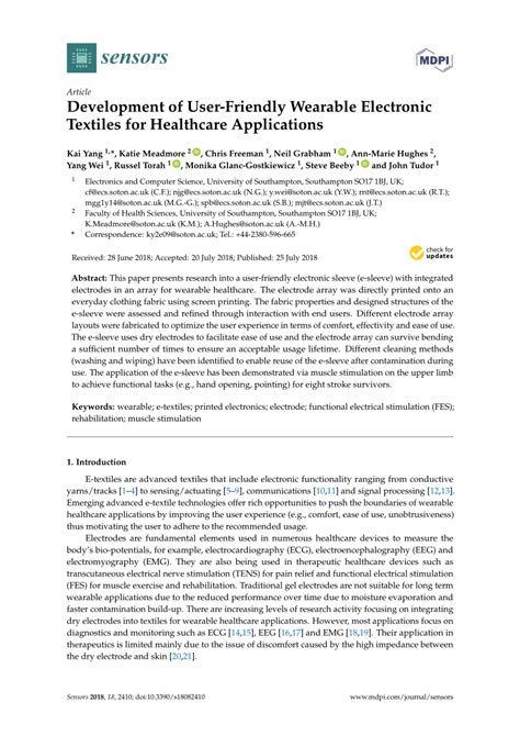 PDF Development Of User Friendly Wearable Electronic Textiles For Healthcare Applications