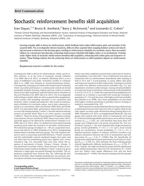 Pdf Stochastic Reinforcement Benefits Skill Acquisition