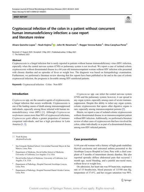Pdf Cryptococcal Infection Of The Colon In A Patient Without Concurrent Human Immunodeficiency