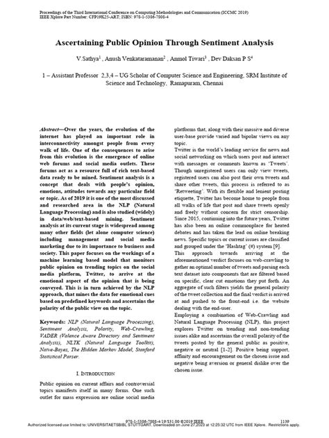 Ascertaining Public Opinion Through Sentiment Analysis Pdf Statistical Classification