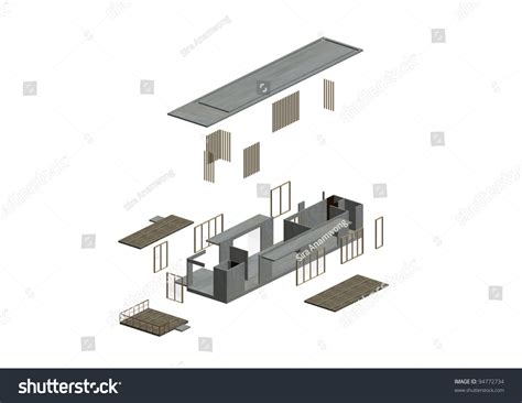 Architecture Exploded Axonometric Showing Elements Architecture Stock Illustration