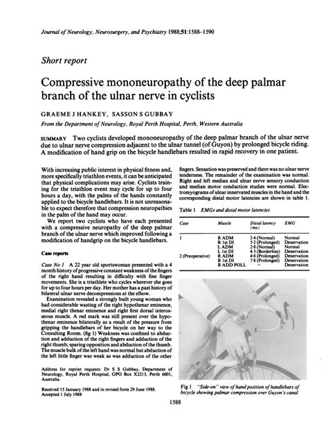 Pdf Compressive Mononeuropathy Of The Deep Palmar Branch Of The Ulnar