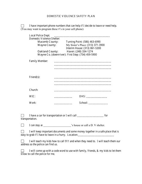 Domestic Violence Safety Plan Template Download Printable Pdf