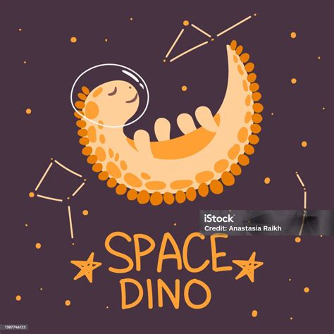 행성 별 혜성이 있는 귀여운 우주 공룡 플랫 스타일 벡터입니다 공룡 우주 비행사 엽서 어린이 패션 직물 직물 포스터 티셔츠에 사용할 수 있습니다 Film Festival에