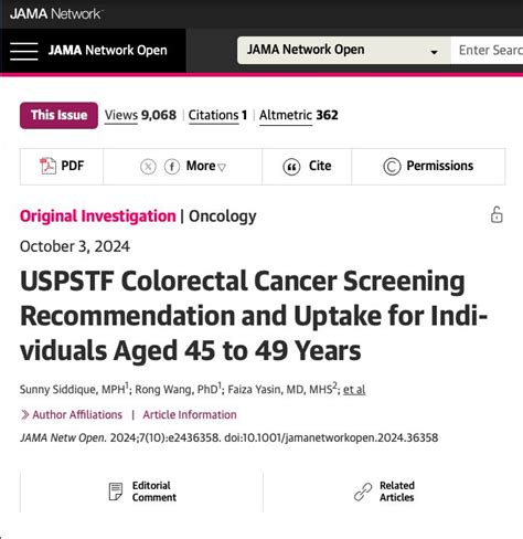 Uspstf Colorectal Cancer Screening Recommendation And Uptake For Individuals Aged 45 To 49 Years